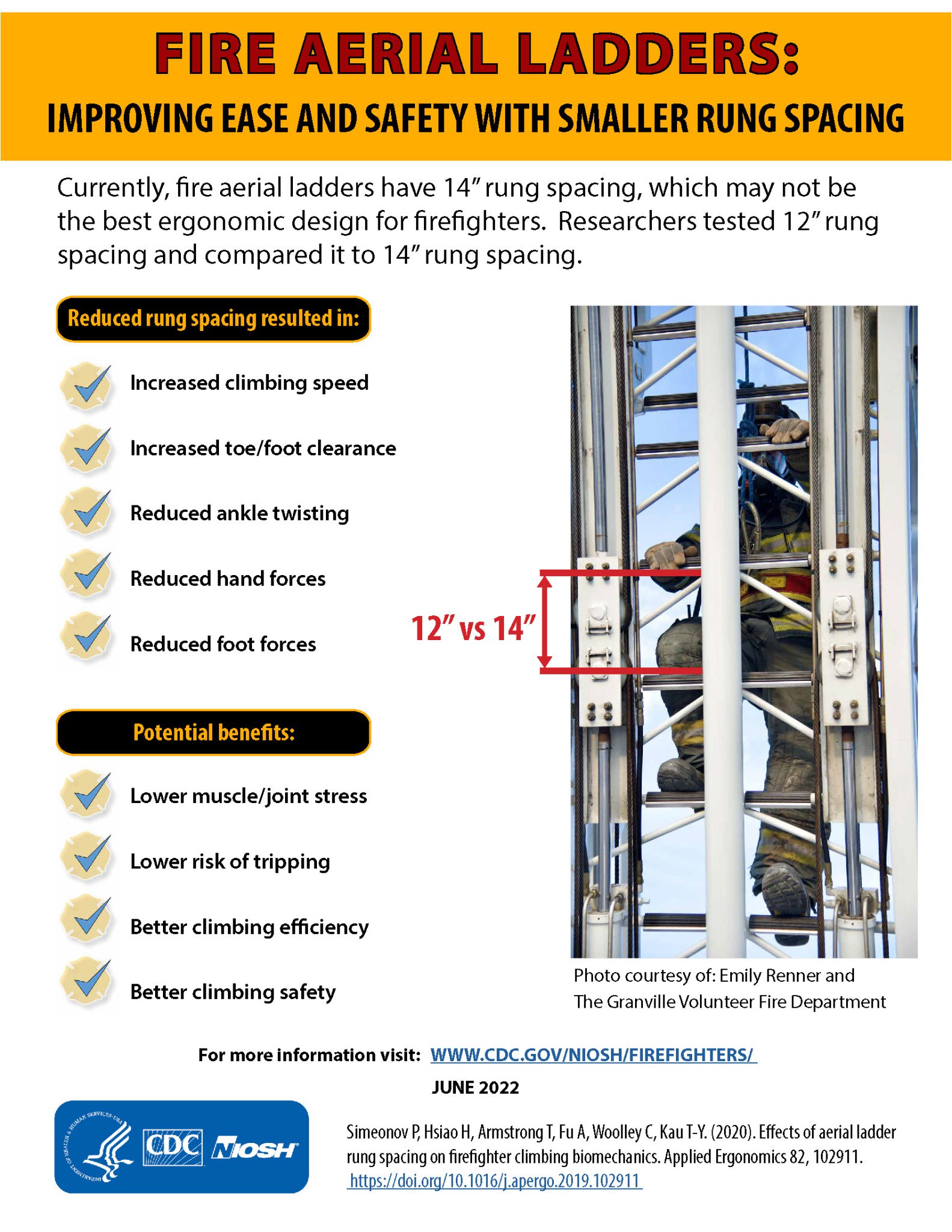 Research Shows Benefits of Reduced Aerial Ladder Rung Spacing | Blogs | CDC